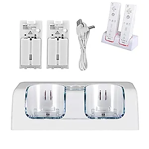 Tuboopy Wii Charging Dock Station, Wii Remote Charger Stand with 2 Rechargeable Battery & Charging Cord (White)