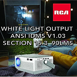 RCA RPJ402 1080P Bluetooth 5.0 Home Theater, Video Projector, LCD Display, HDMI USB AV TF, Indoor & Outdoor Use, Built-in Rechargeable Battery, White