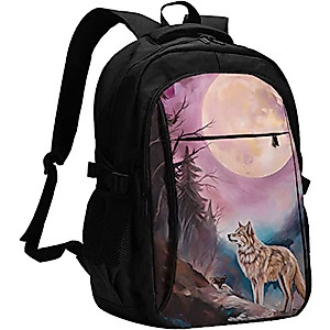 Native American Indians and Wolves Travel Laptop Backpack - Anti Theft Durable Business Laptops Backpack with USB Charging Port