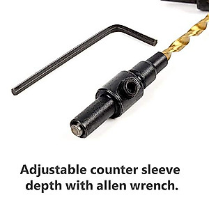 Titanium Coated Wood Countersink Drill Bit Set, 1/4” Round Shank, 6#8#10#12#14 HSS for Screw Pilot Hole Drilling, 5Pcs