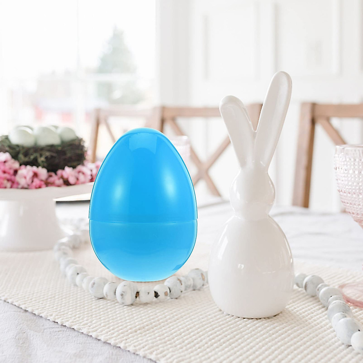 Zerodeko Plastic Easter Egg, Jumbo Eggs Empty Fillable Egg Shaped Storage Box Decorative Container Holder Treat Packaging Supplies for Candy, Cookie, Party Favors (12 x 8.5in, Blue)