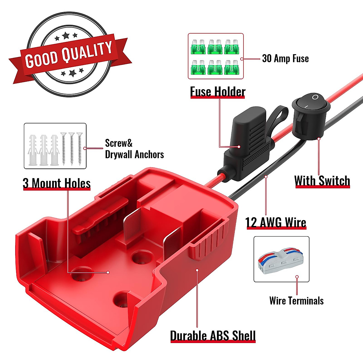 2 Packs Power Wheels Adapter for Milwaukee M18 Battery Adapter Power Wheels Battery Converter Kit with Fuse & Switch & Wire Terminals & 12 AWG Wire for DIY RC Car Toys Robotics