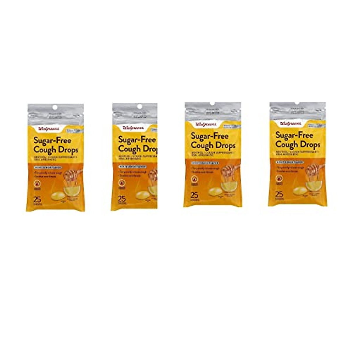 Walgreens Sugar Free Cough Drops, Honey Lemon 25 ct(Pack of 4) Total 100