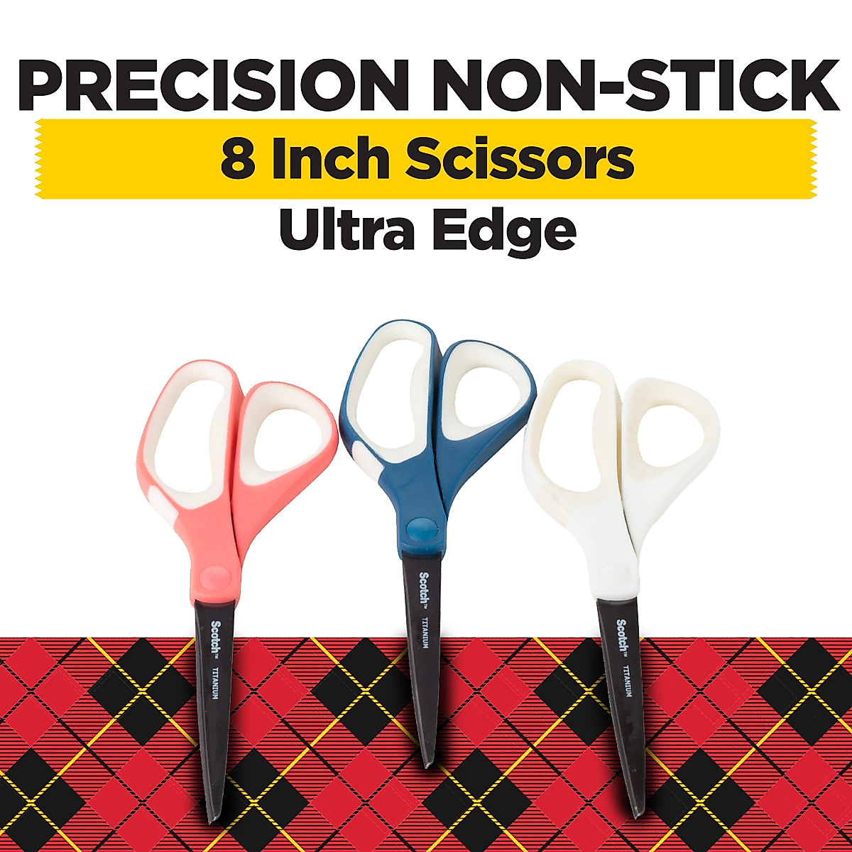 Scotch 8" Precision Ultra Edge Non-Stick Scissors, 3 Count, All-Purpose Titanium Scissors for Fabric, Crafts, Cardstock, Office, and School Supplies (1458-3AMZ-ESF)