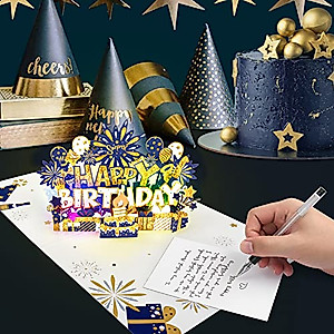 INPHER Large Birthday Card Light and Music Pop Up Happy Birthday Card Musical Birthday Gift Greeting Cards Birthday Cards for Mom, Dad, Husband, Wife, Sister, Navy Blue