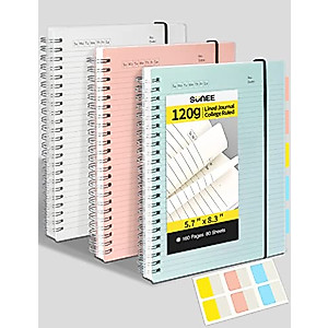 SUNEE 3 Pack Spiral Notebook - A5 Lined Journal Notebook, 120gsm Thick Paper, College Ruled, Giftable Journal for Study and Notes 80 Sheets, 5.7" x 8.3", Blue, Pink, Transparent