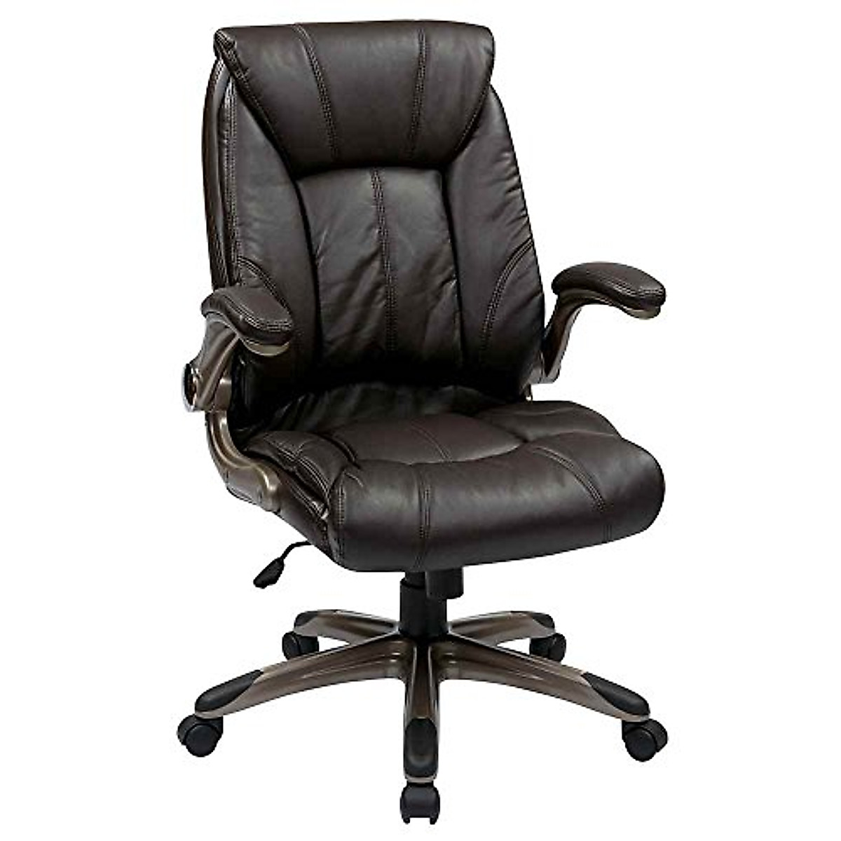 Office Star FL Series Faux Leather Mid-Back Manager's Office Chair with Padded Flip Arms, Espresso with Cocoa Base