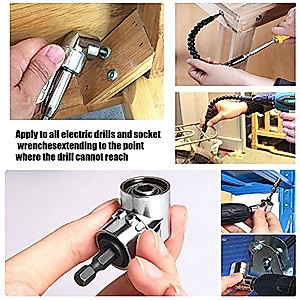 OCGIG 3 Pcs 105 Degree Right Angle Drill Attachment Hex Shank Screwdriver Angled Bit Holder Power Drill Tool and Flexible Angle Extension Soft Shaft Bit Kit for Drill or Driver 1/4" Socket Adapter