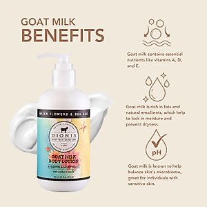 Dionis Goat Milk Hydrating Skincare Scented Cream, Rich & Creamy Daily Moisturizing Water Flowers & Sea Salt Spice Body Lotion For Dry Skin, Made in the USA, Cruelty-Free & Paraben-Free, 8.5 oz Bottle