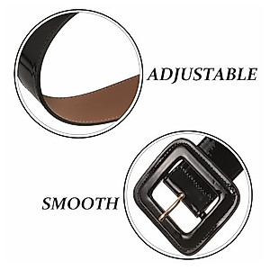 GALPADA Genuine Leather Belt Retro Wide Patent Leather Belt Square Buckle Grommet Cinch Corset Waistband Wide High Waist Belt for Women Jeans Dress Black