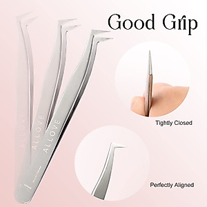 ALLOVE Eyelash Extension Tweezers for Lash Extensions Stainless Steel Lash Tweezers for Eyelash Extensions Isolation Volume Lash tweezers - Silver(Boot Lash Tweezers)