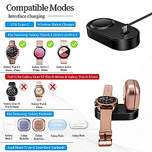 2 in 1 Charger Stand for Samsung Watch and Earbuds, Galaxy Watch Charger Dock Compatible with Samsung Galaxy Watch 3/Active 2/Active & Galaxy Buds 2/Pro/Live/Buds+/Buds and More Type-C Buds