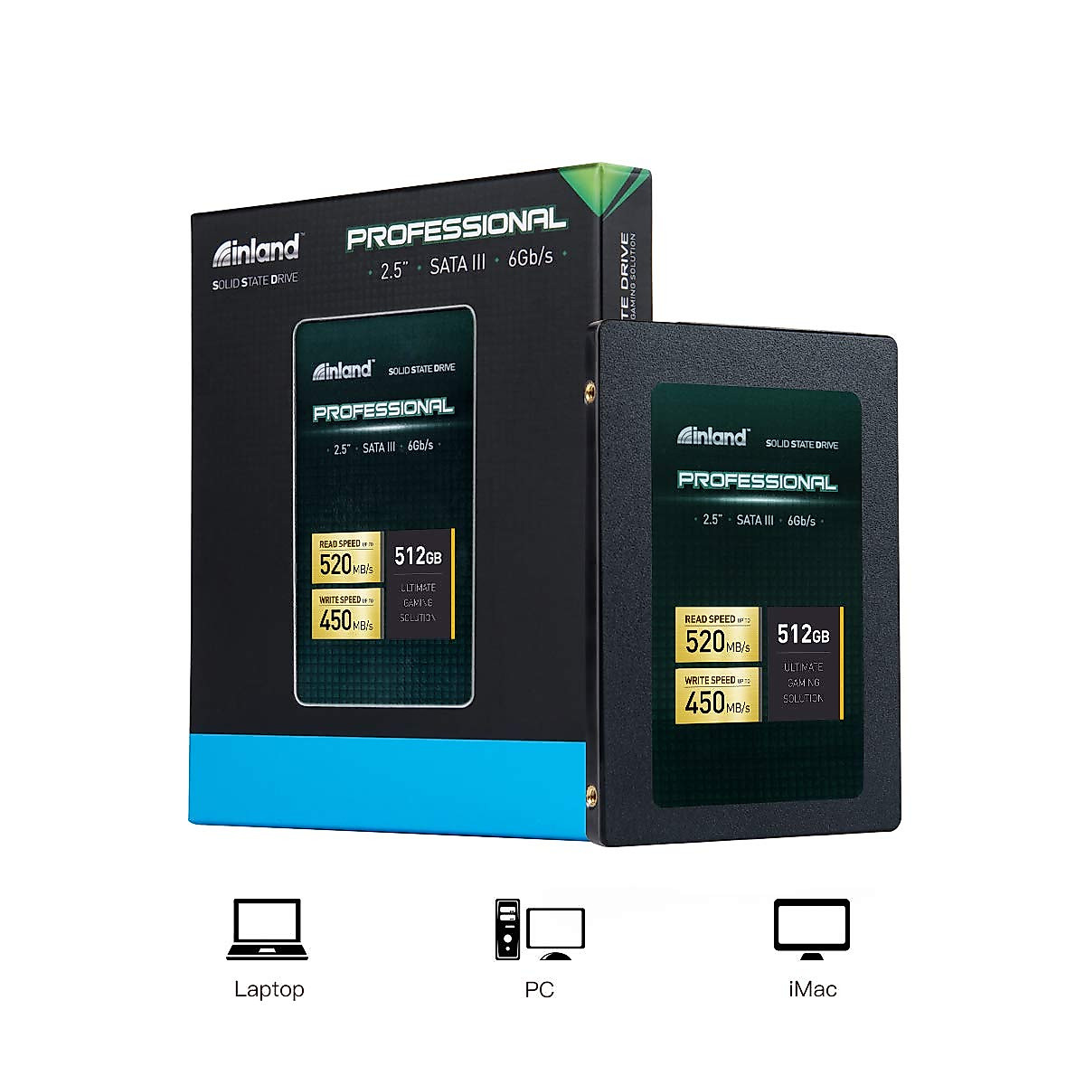 INLAND Professional 512GB SSD 3D TLC NAND SATA III 6Gb/s 2.5" 7mm Internal Solid State Drive (512GB)