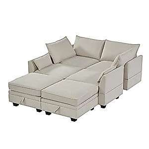 YUNLife&Home U-Shaped Oversized Modular Sectional Sofa,Convertible Sleeper Couch Bed with Reversible Chaise Lounge,Upholstered Tufted Cushion 6-Seat Sofá&Couches for Living Room Furniture Set