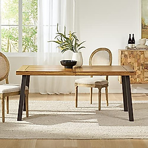 Christopher Knight Home Della Acacia Wood Dining Table, Natural Stained with Rustic Metal, 32.25 in x 69 in x 29.5 in, Brown, Grey