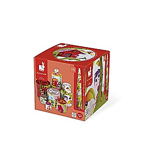 Janod Magic Tree Round Stacking Pyramid Toy – Nested Cube Set in Carrying Case – 10 Blocks Stack to Almost 3' Tall to Create A Magical Beanstalk – Great for Learning Tocount Numbers – Ages 1+