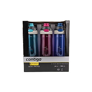 Contigo AUTOSPOUT Chug Leak-Proof Water Bottles 24oz, 3 Pack (Turquoise, Pink, Blue)