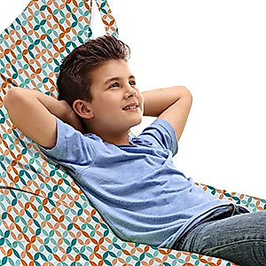 Ambesonne Vintage Lounger Chair Bag, Nostalgic Design Pattern of Circles and Stars 50's 60's Mosaic Look, High Capacity Storage with Handle Container, Lounger Size, Blue Orange and Peach