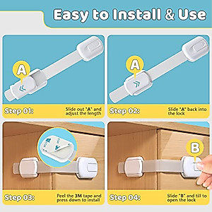 14 Pack Baby Proof Cabinet Latches, Childproof Drawer Latches with 12 Extra 3M Adhesives, Adjustable No Drilling Child Safety Cabinet Locks Straps Baby Drawer Locks for Kids Baby Safety