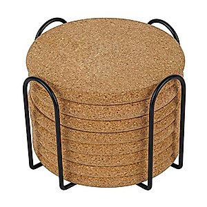 Adorever 8 Pcs Drink Coasters with Holder, Upgraded Extra Thick Sturdy Coasters for Drinks Absorbent Cork Coasters, Coasters for Coffee Table Tabletop Protection, Housewarming Gift Home Decor