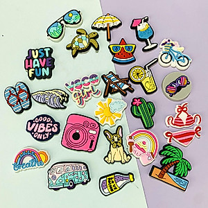 35PCS Summer Shoe Charms for Crock Bubble Slides,Cool Coconut Tree Cactus Fruit Juice Flowers Shoe Decoration Charms Pins for Kids Teens Girls Boys Men Women Party Favor