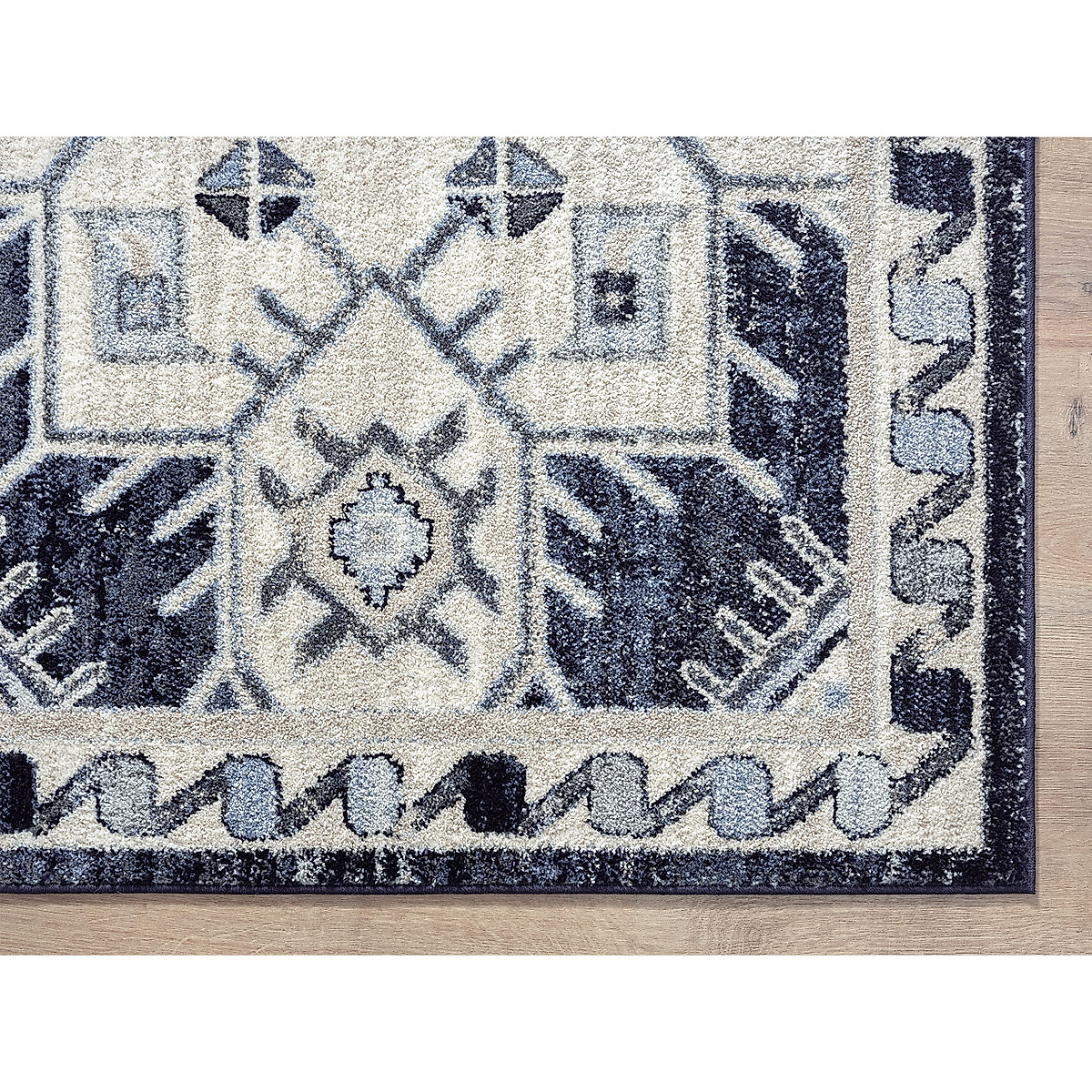 Abani 7'9" x 10'2" (8x10) Geometric Navy Blue & Cream Bedroom Rug Rugs Contemporary Style Non-Shedding Classic Area Rug