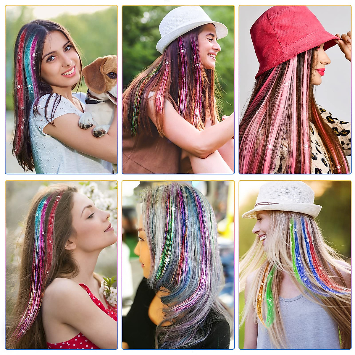 Mckanti 14 Colors Hair Tinsel Kit with Tool, 47 inch 2800 Strands Extensions for Women Girls, Fairy Glitter Sparkling Shiny Colorful Synthetic Party Daily Life Fashion