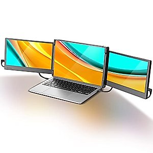 KEFEYA Laptop Screen Extender, 12” Full HD IPS Display Portabe Monitor for Laptop, Attachable Dual Monitor, HDMI/USB-A/Type-C Plug and Play for Windows, Chrome & Mac