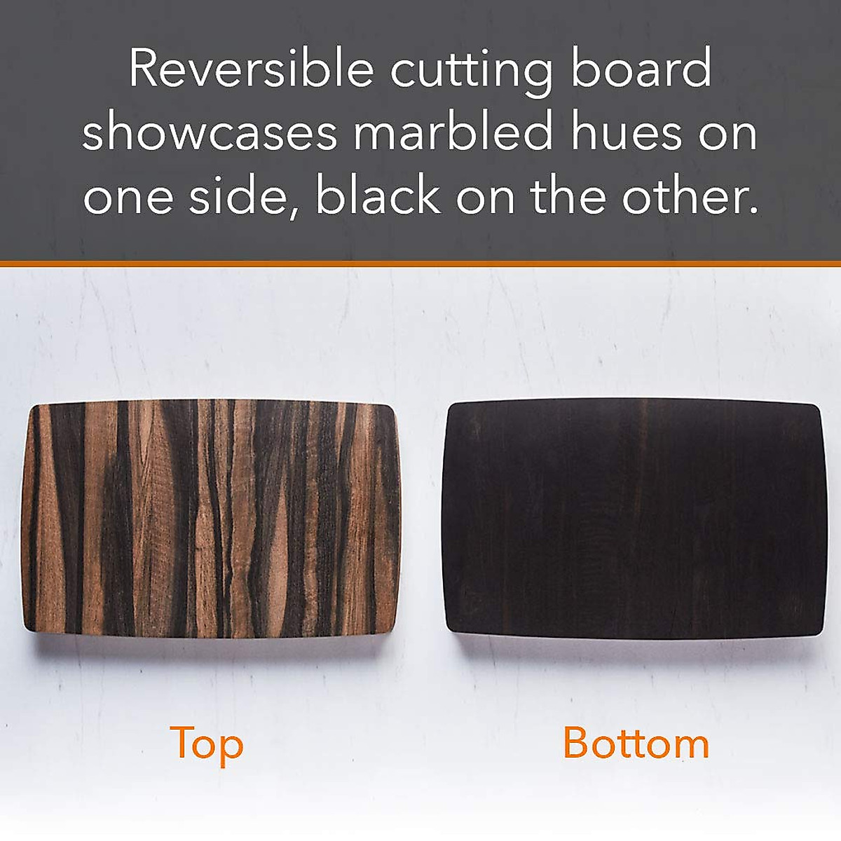 Stella Falone Reversible Wood Cutting Board Made of Solid West African Crelicam Ebony Wood – 18'' x 11.4'' X 1.6'', Heavy-Duty, Premium Serving Board with Carved Grip Edge – Includes Conditioning Oil