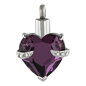 Perfect Memorials Hold My Heart Amethyst Cremation Jewelry - Beautiful Pendant for Loved One/Memorial Urn Necklace for 1 Cu/in of Adult Human Ashes, Lock of Hair, & More/Keep Them Close to Your Heart