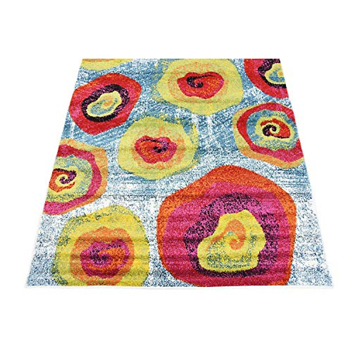 Unique Loom Lyon Collection Colorful Modern Abstract Floral Area Rug, 4 x 6 Feet, Blue/Yellow