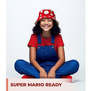 Shrumiez Red Mushroom Hat - Mushroom Bucket Hat for Mario Toad Toadstool Toadette Rave Cosplay Costume Outfit Adult Women Men