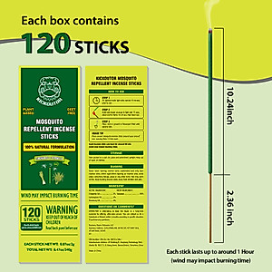 KICKOUTOR Mosquito Repellent Outdoor Patio 120 PCS Citronella Oil Mosquito Incense Sticks Natural Organic Mosquito Barrier Mosquito Repeller for Backyard Travel Camping Indoors Gnat Mosquito Control