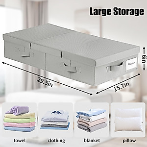 ORALSO Under Bed Storage Containers with Lids, Underbed Storage Baskets 6 inches High with Handle, Foldable Underbed Storage Bins for Organizing Clothing, Blankets, Shoes, Pillows, 2-Pack, Grey