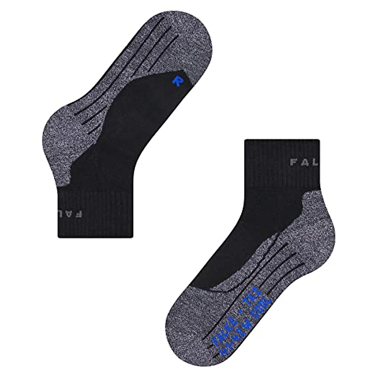 FALKE Women's TK2 Explore Cool Short Hiking Socks, Quarter, Medium Padding, Breathable Quick Dry, Cooling, Lyocell, Black (Black-Mix 3010), 9.5-10.5, 1 Pair
