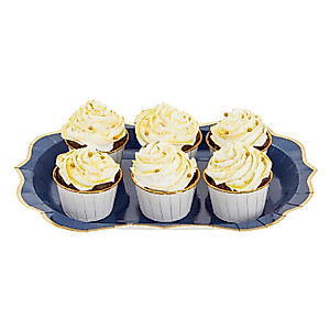 Sparkle and Bash Pink Disposable Party Serving Trays with Scalloped Gold Foil Edge (13 x 9 in, 24 Pack)