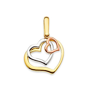 OMRANII 14K Tri Color Gold 3 Hearts Pendant 26mmX19mm 2.3 grams