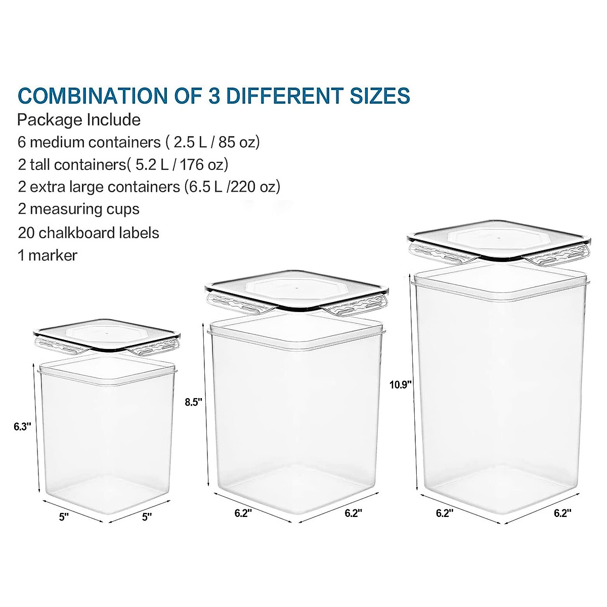 VERONES Large Tall Airtight Food Storage Containers, 10 PACK Plastic Airtight Kitchen & Pantry Organization, Ideal for Flour & Sugar - BPA-Free Plastic Canisters with Labels