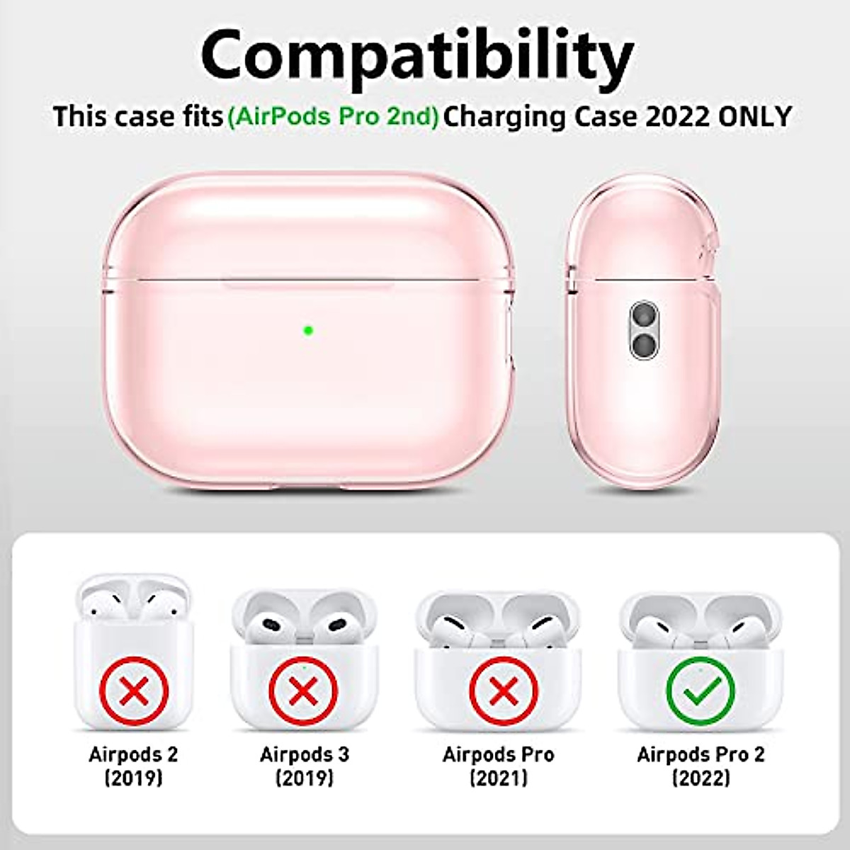 KOUJAON Compatible Airpods Pro 2nd Generation Case Clear, Soft TPU Transparent AirPods Pro 2 Case Cover (2022) Protective Skin with Hand Strap Lanyard (Clear Pink)
