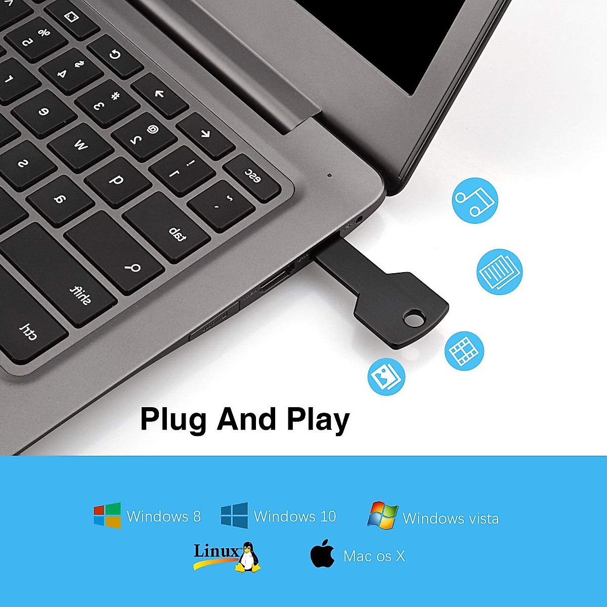 RAOYI 10 Pack 2GB USB Flash Drive USB 2.0 Metal Key Shape Memory Stick Thumb Drive Pen Drive-Black