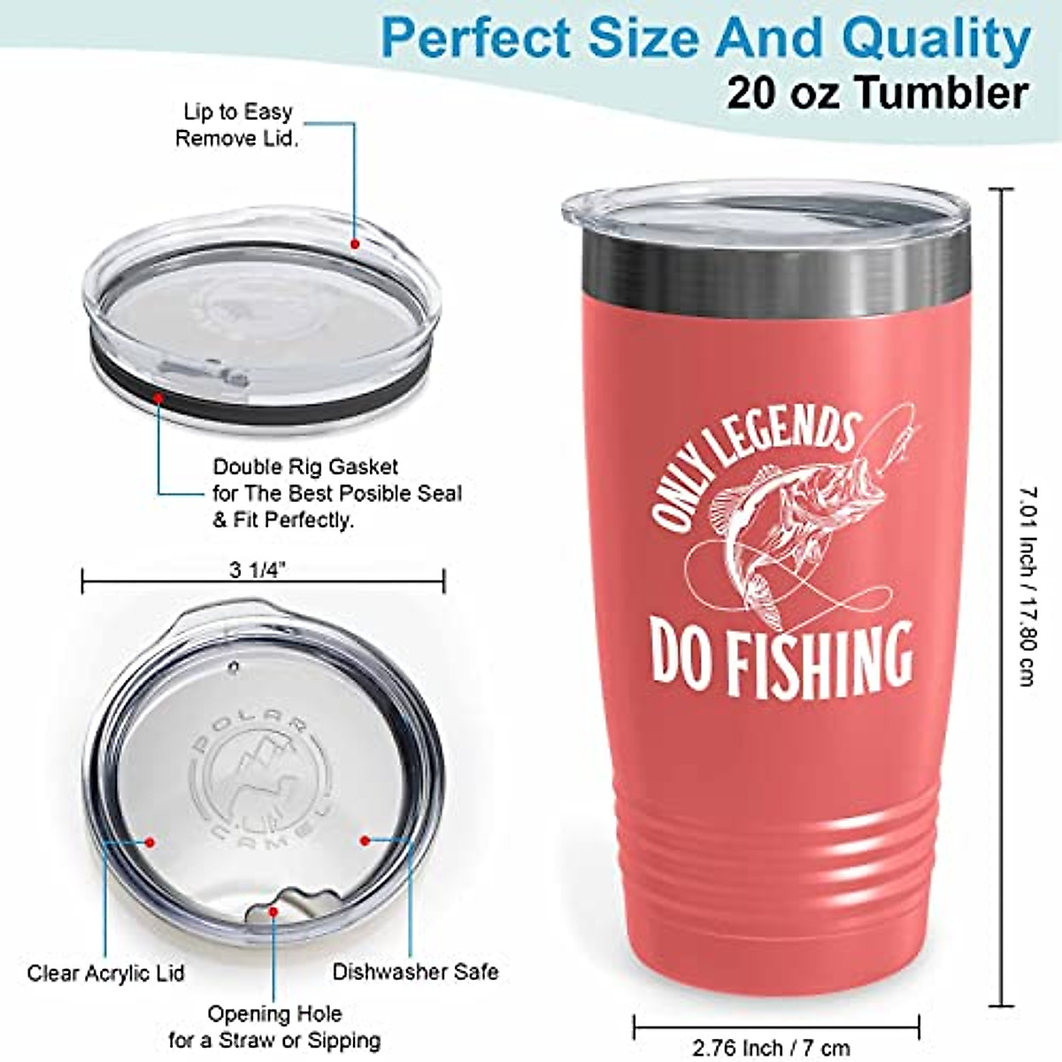 Fishing Lover Copper Edition Viking Tumbler 20oz - Only legnds do fishing - Hooker Bait Unique Fisherman Bass Fisher Pro Outdoor Activity Boat Lake Lover Masterbaiter