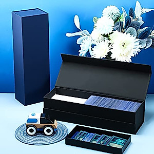 2 Pcs Trading Card Storage Box Graded Card Storage Holder Container, Choice of Loader, Display Stand Combos, Card Sleeve Loader Collector Card Starter Kit (Blue, Black,14 x 4.3 x 3.2 Inches)
