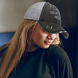 Distressed Cap Trucker Hat Custom Personalized Text Word Name Dad Hats for Men Black Gray