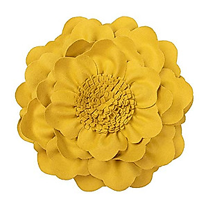 JWH 3D Flower Throw Pillow Cover Aesthetic Decorative Floral Accent Pillow Case Round Cushion Handmade Pillowcase for Couch Living Room Bedroom Bed with Insert 14 Inch Mustard Yellow