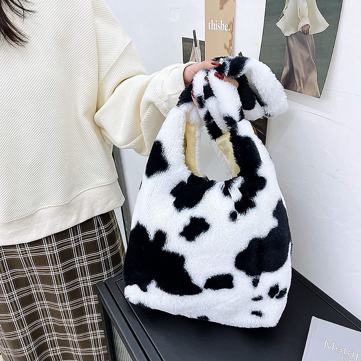 Aktudy Lar ity P Shoulr Bag, Cow Pattern Hobo Bag, Women Girl nter P Tote s