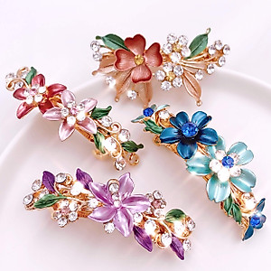 4PCS Colorful Vintage Flower Design Metal Small French Barrettes Hair Clasps Accessories Women