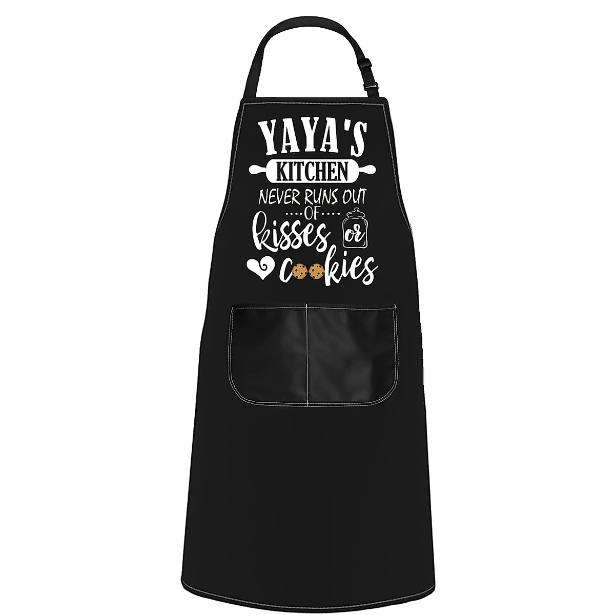 POFULL Yaya Gift Yaya Birthday Apron Yaya's Kitchen Never Runs Out Of Kisses and Cookies (Yaya's Kitchen Apron)
