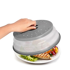 Generic Microwave Splatter Cover Collapsible Microwave Splatter Guard for Food Multi-Purpose Kitchen Gadget for Meal Safe BPA-Free Silicone & Plastic Dishwasher-Safe 2 Pcs 10.5Inch, Red, Grey