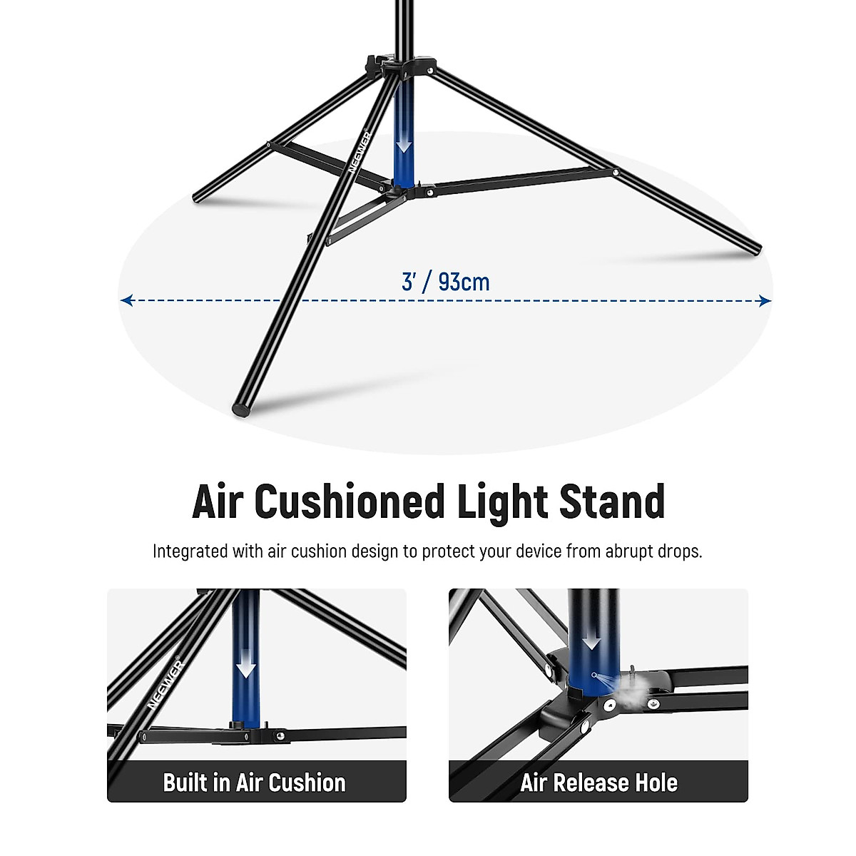 NEEWER Air Cushioned Aluminum Light Stand, 9.8ft/3m Adjustable ...