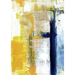 Mamatong Contemporary Modern Abstract Blue Yellow Vibrant Area Rug 5x7 Ultra Soft Wool Aesthetic Rug for Living Room Bedroom Dining Office Art Deco Floor Rug Kitchen Hallway Runner